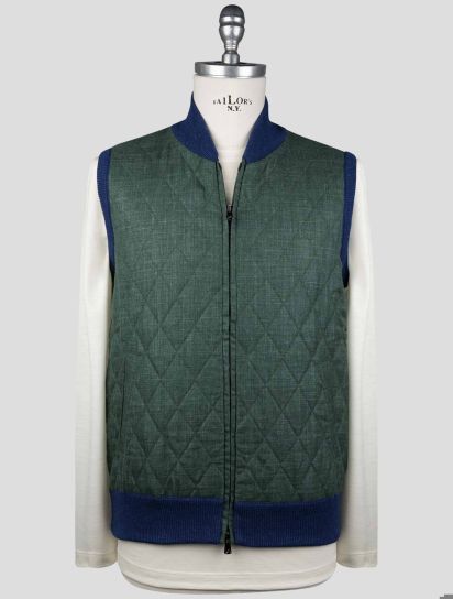 Isaia Green Blue Cotton Ea Vest | IsuiT