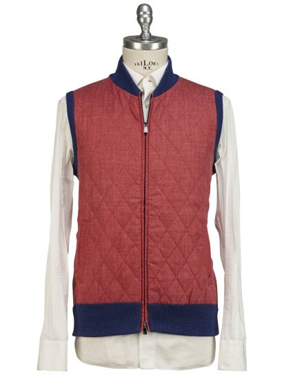 Isaia Red Blue Wool Silk Linen Vest | IsuiT